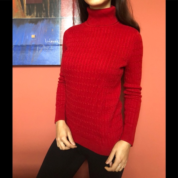 Talbots | Sweaters | Like New Talbots Red Cable Knit Turtleneck Sweater ...